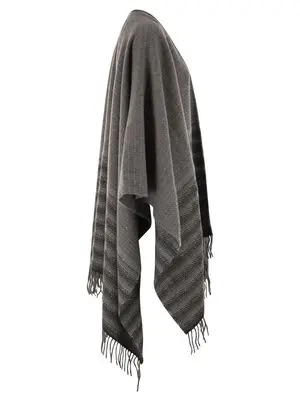 Peserico Peseric O Virgin Wool And Cashmere Cape With Lurex Threads And Fringes - Gray