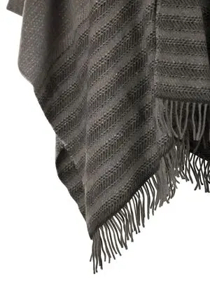 Peserico Peseric O Virgin Wool And Cashmere Cape With Lurex Threads And Fringes - Gray
