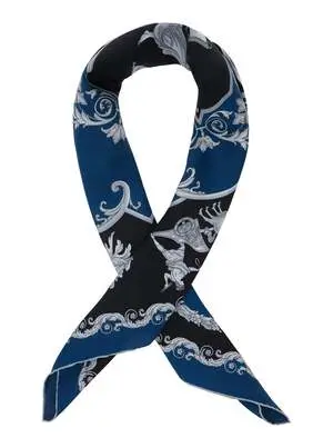 Versace Blue Scarf With Geometric All-over Motif In Silk