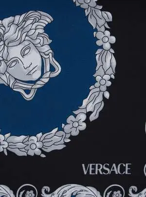 Versace Blue Scarf With Geometric All-over Motif In Silk