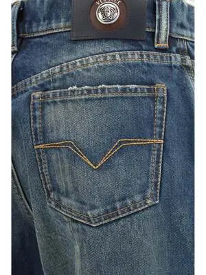 Versace Distressed Straight-leg Cotton Denim Jeans - Blue