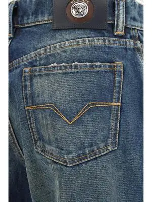 Versace Distressed Straight-leg Cotton Denim Jeans - Blue