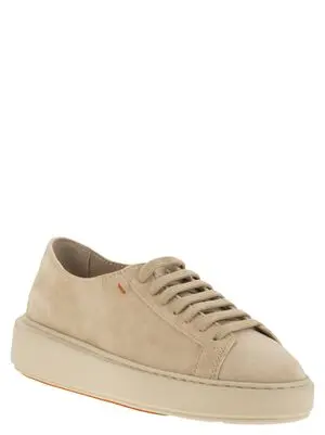 Santoni Suede Lace-up Sneakers With Double Buckle Tread Detailing