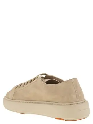 Santoni Suede Lace-up Sneakers With Double Buckle Tread Detailing