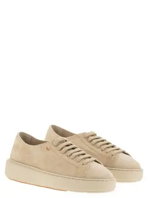 Santoni Suede Lace-up Sneakers With Double Buckle Tread Detailing