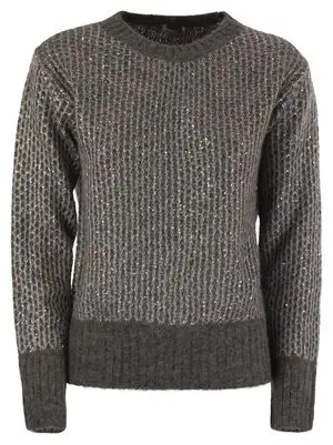 Herno Alpaca And Wool Crewneck Sweater With Sequins - Gray