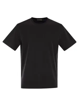 Herno Resort T-shirt In Cotton And Light Stretch Nylon - Black