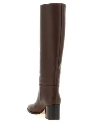 GIANVITO ROSSI Santiago Leather Block Heel Boots - Brown