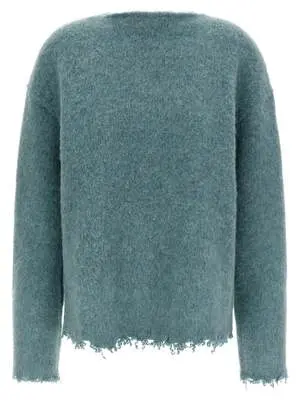 JIL SANDER Wool Sweater With Fringe Detail - Blue