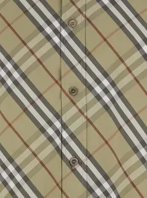 Burberry Beige Shirt With Pointed Collar And All-over Check Motif In Cotton - Multicolor