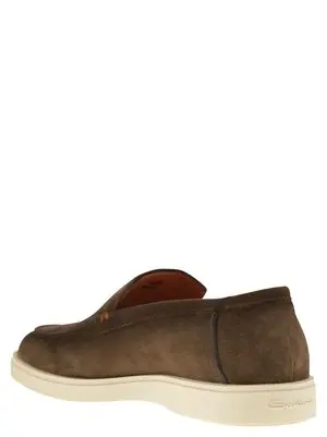 Santoni Suede Loafer With Orange Stitching - Brown