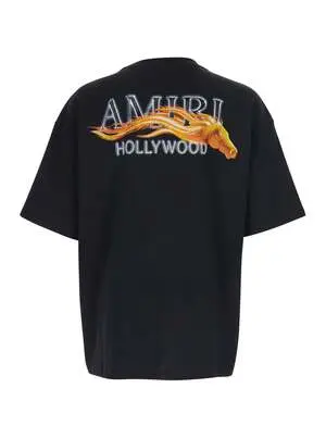 Amiri Black T-shirt With Logo Print On Front And Back In Cotton For