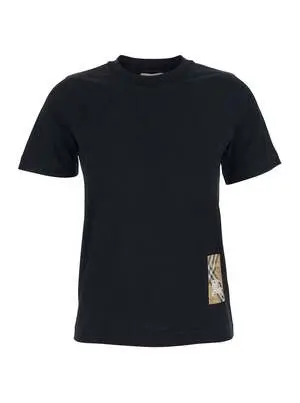 Burberry Black Cotton T-shirt With Applied Logo - Multicolor