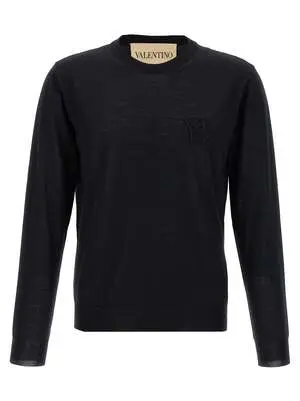 Valentino Garavani Crew Neck Logo Embroidered Sweater - Black