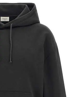 Saint Laurent Embroidered Cotton Hoodie - Gray