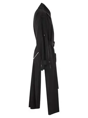 Sportmax Long Trench Coat In Water-repellent Twill - Black