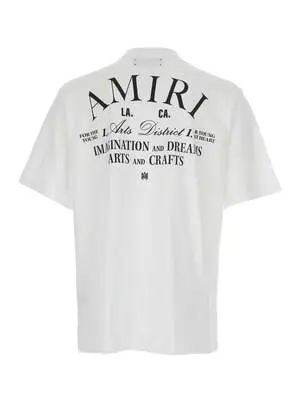 Amiri White Crew Neck T-shirt With Logo Lettering On Front And Back In Cotton For - Multicolor