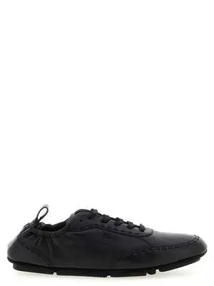 Fendi Fit Leather Sneakers With Macro Stitching - Black