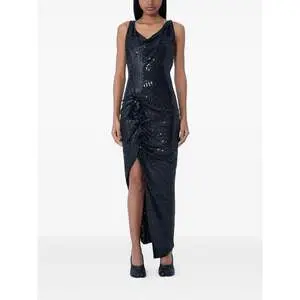 VIVIENNE WESTWOOD Sequined Cowl Neck Sleeveless Asymmetric Hem Dress - Black