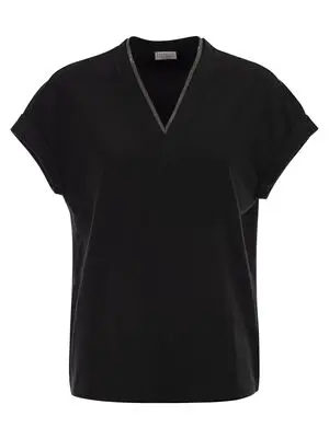 BRUNELLO CUCINELLI Brunello Cucinelli V-Neck T-Shirt With Embellished Neckline