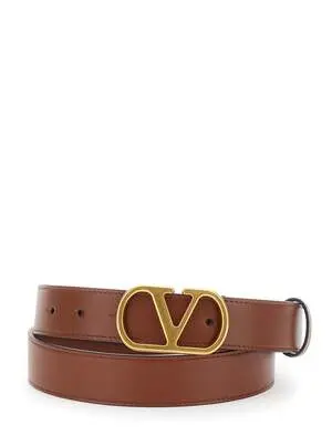 Valentino Garavani Vlogo Buckle Hammered Leather Belt