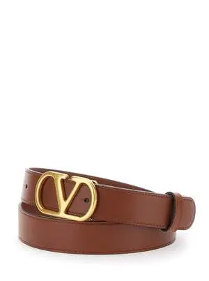 Valentino Garavani Vlogo Buckle Hammered Leather Belt