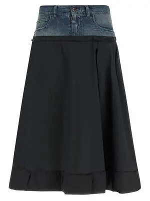 MAISON MARGIELA Midi Skirt With Denim Insert - Multicolor
