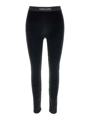 TOM FORD Leggings With Elasticized Waist And Velvet Logo Lettering Black - Multicolor