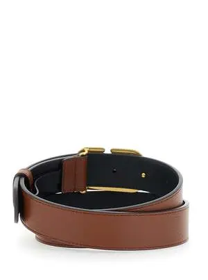 Valentino Garavani Belt With Vlogo Buckle In Leather - Brown