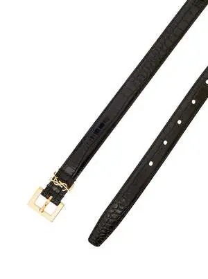Saint Laurent Thin Cassandre Crocodile-embossed Leather Belt