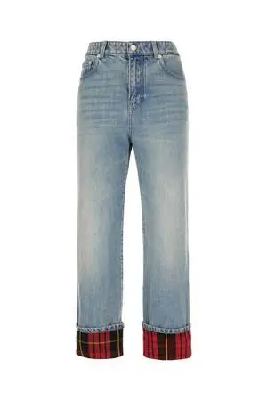 Alexander McQueen Wide Leg Jeans With Tartan Cuff - Multicolor