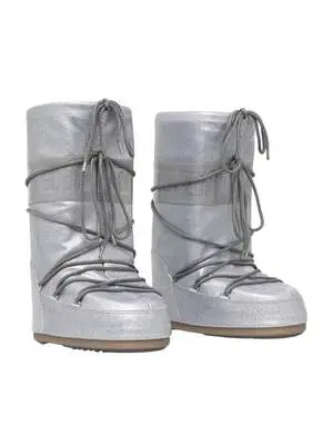 Moon Boot Icon Glitter Lace Up Boots - Silver