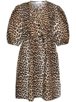 GANNI Organic Cotton Leopard Print Mini Dress - Multicolor