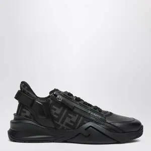 Fendi Flow Leather Sneakers With Ff Motif - Black