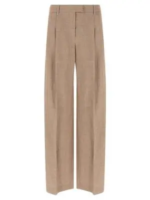 Brunello Cucinelli Loose Pleated Sparkling Linen Twill Pants