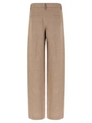 Brunello Cucinelli Loose Pleated Sparkling Linen Twill Pants