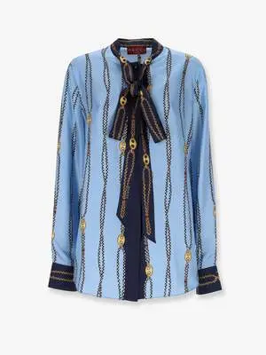 Gucci Printed Silk Twill Shirt With Bow Detail - Multicolor