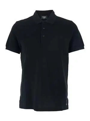 Fendi Polo Shirt With Logo Patch On The Front In Cotton Pique - Black