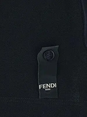 Fendi Polo Shirt With Logo Patch On The Front In Cotton Pique - Black