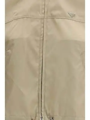Prada Re-nylon Cropped Jacket With High Neck And Drawstring Hem - Cream