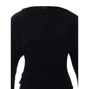 Max Mara Viscose Boatneck Long-sleeve Dress With Appliqué And Cut-out Detail - Black