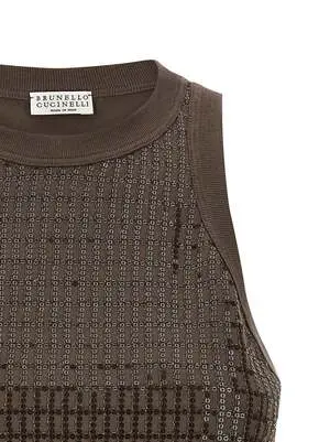 Brunello Cucinelli Dazzling Check Embroidery Sequined Top
