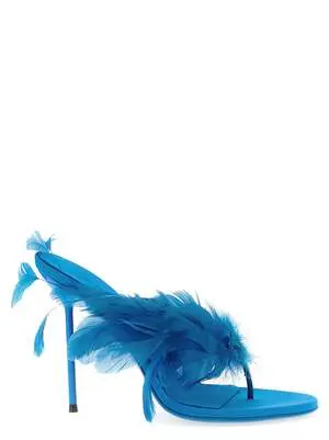 Paris Texas Lidia Feather Thong Mules - Blue