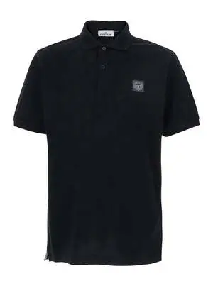 Stone Island Black Polo Shirt With Classic Collar And Patch Logo On The Front In Cotton For - Multicolor