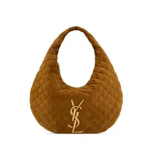 Saint Laurent Quilted Hobo Bag With Gold-tone Logo - Brown