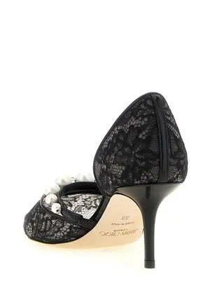 JIMMY CHOO Aurelie Lace Pointed Pumps With Pearl Embellishments