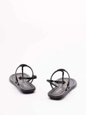 Prada Patent Leather Flat Sandals With Triangle Logo - Multicolor