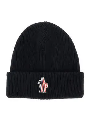 Moncler Wool Beanie With Logo Patch - Black