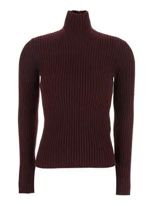 Max Mara Bordeaux Ribbed Wool Blend Turtleneck Sweater - Multicolor
