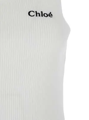 Chloé White Cotton Embroidered Logo Tank Top - Multicolor